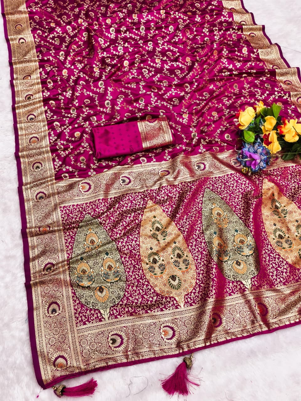 AJ-PHUKET SATIN SILK SAREE WITH DUSTY MATCHING HEAVY RICH PALLU WITH J ...
